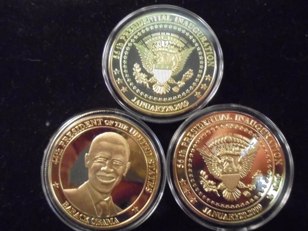 3-2009 BARACK OBAMA INAUGURATION TOKENS (PF) ALL THREE ARE GOLD IN ...