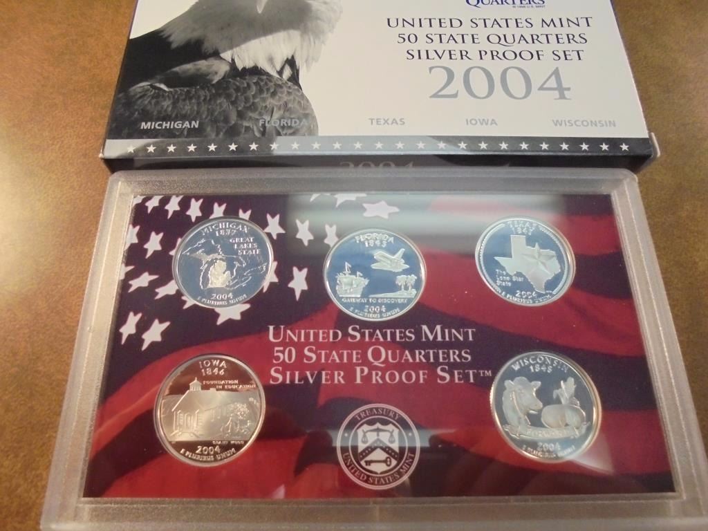 2004 SILVER US 50 STATE QUARTERS PROOF SET WITH BOX