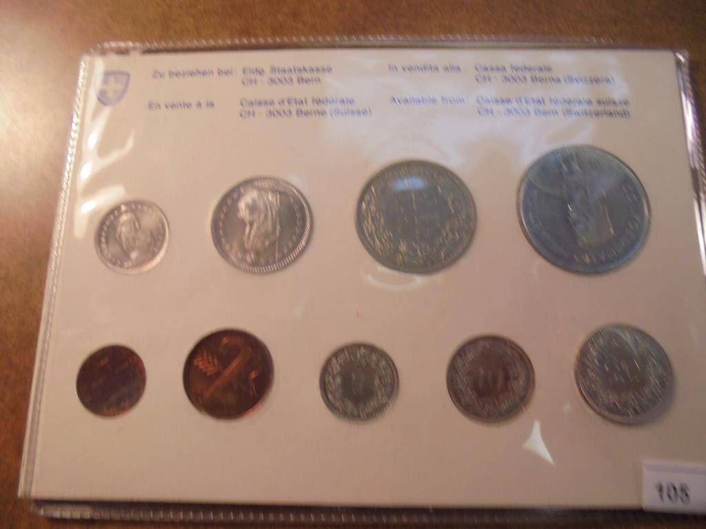 1974 SWISS MINT SET WITH SILVER, 9 COINS ORIGINAL MINT PACKAGING