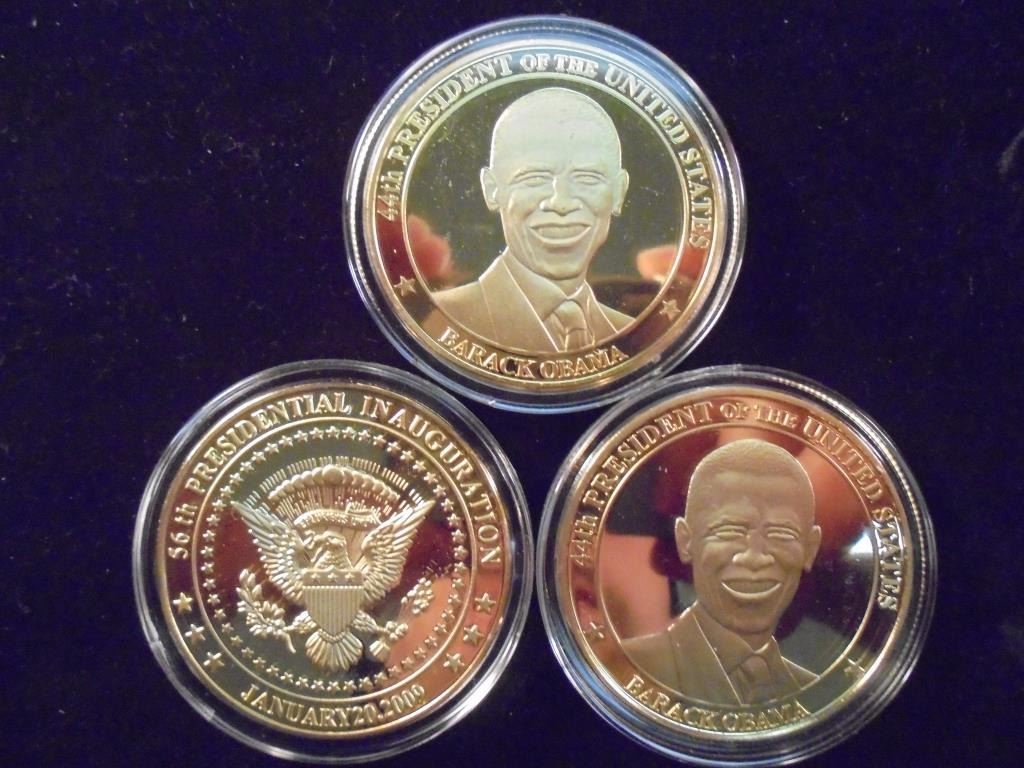3-2009 BARACK OBAMA INAUGURATION TOKENS (PF) ALL THREE ARE GOLD IN ...