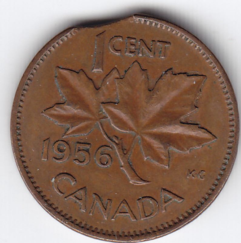 1956 Canada Small Cent Penny Coin - Planchet Clip