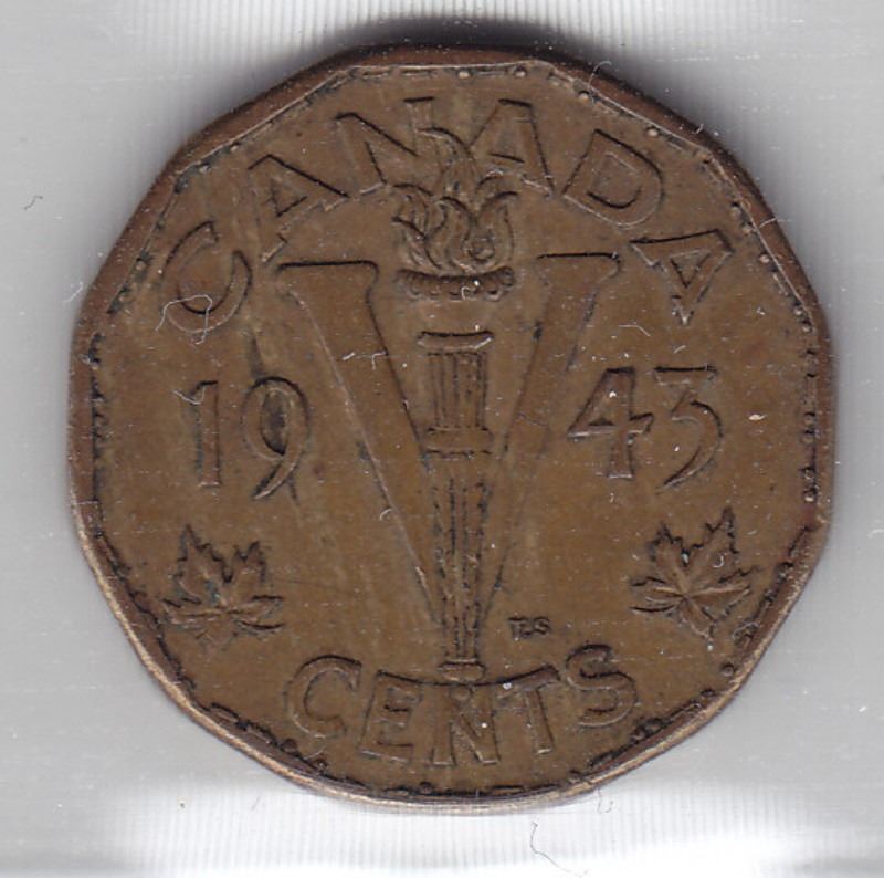 1943 Canada ICCS Graded 5-Cent Tombac Nickel Coin - Planchet Flaw