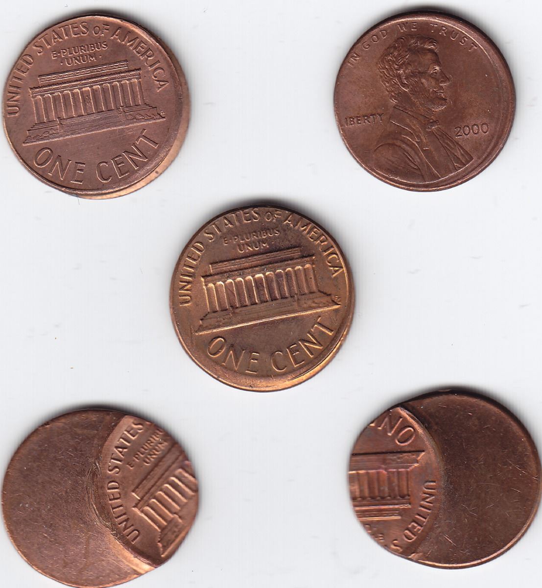 5 USA Small Cent Penny Coins - All Mis-Struck!!!