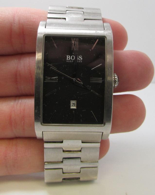 Mens Stainless Steel Hugo Boss Rectangular Face Wrist Watch