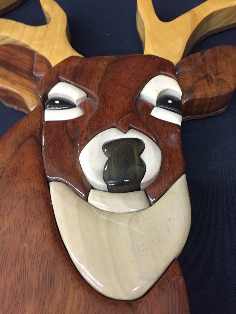 Wood Inlay Deer Head Art