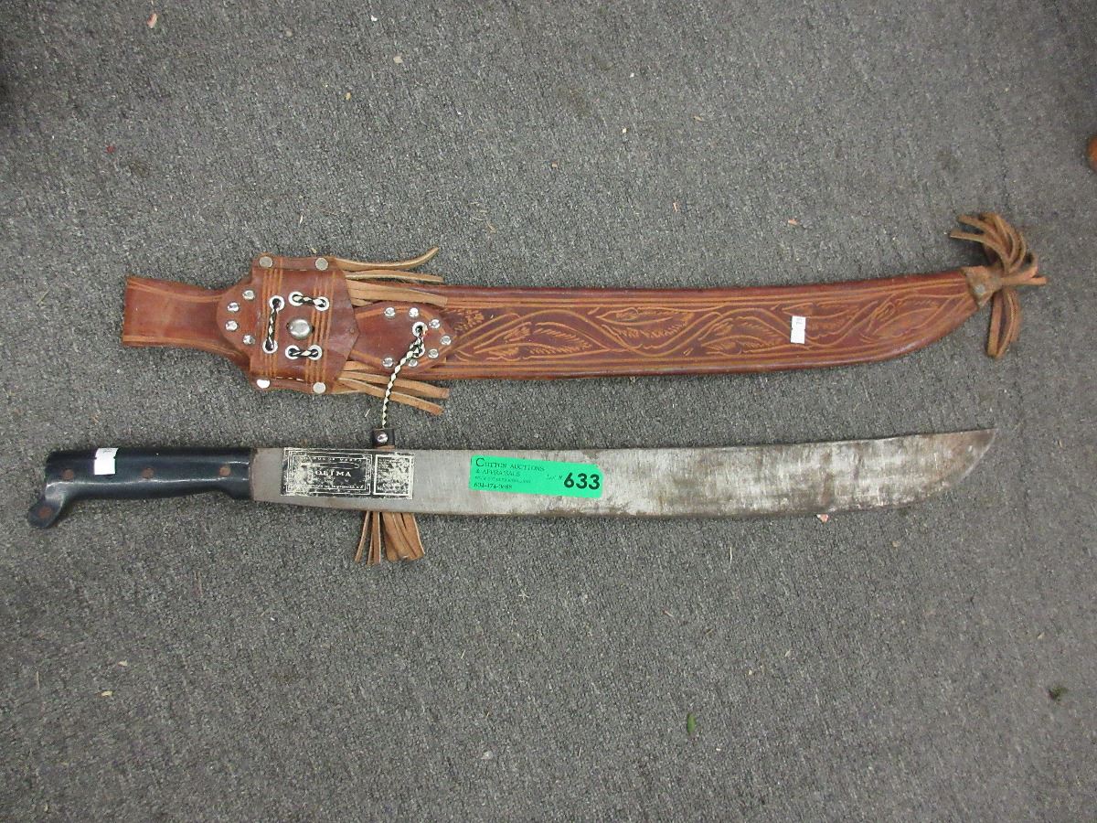 South American machete with leather sheath