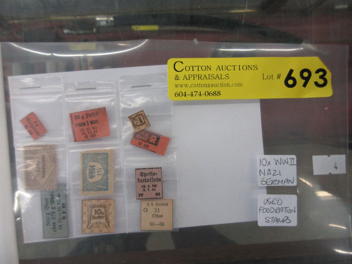 10 WWII Nazi German food ration stamps