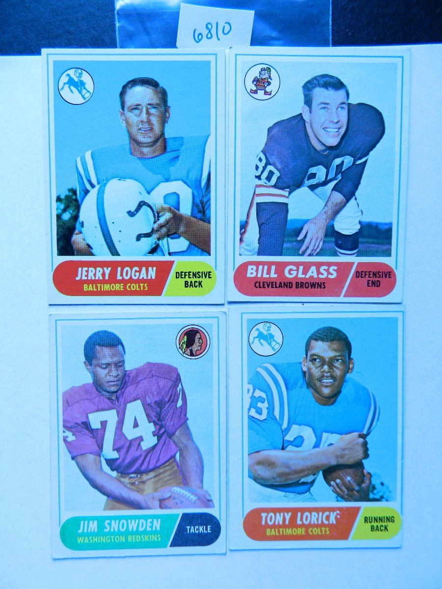 Four (4) 1968 Topps Football Cards incl. #154 Bill Glass, #47 Jerry ...