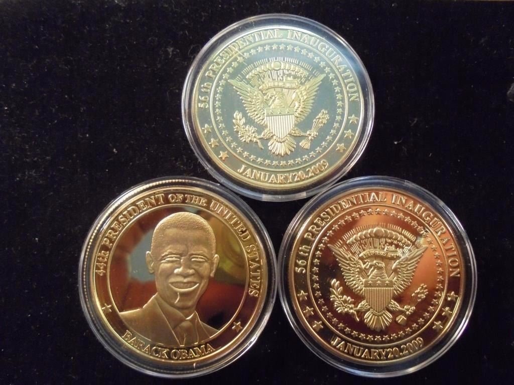 3-2009 BARACK OBAMA INAUGURATION TOKENS (PF) ALL THREE ARE GOLD IN ...