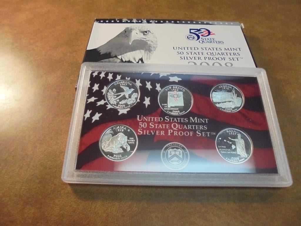 2008 SILVER US 50 STATE QUARTERS PROOF SET WITH BOX