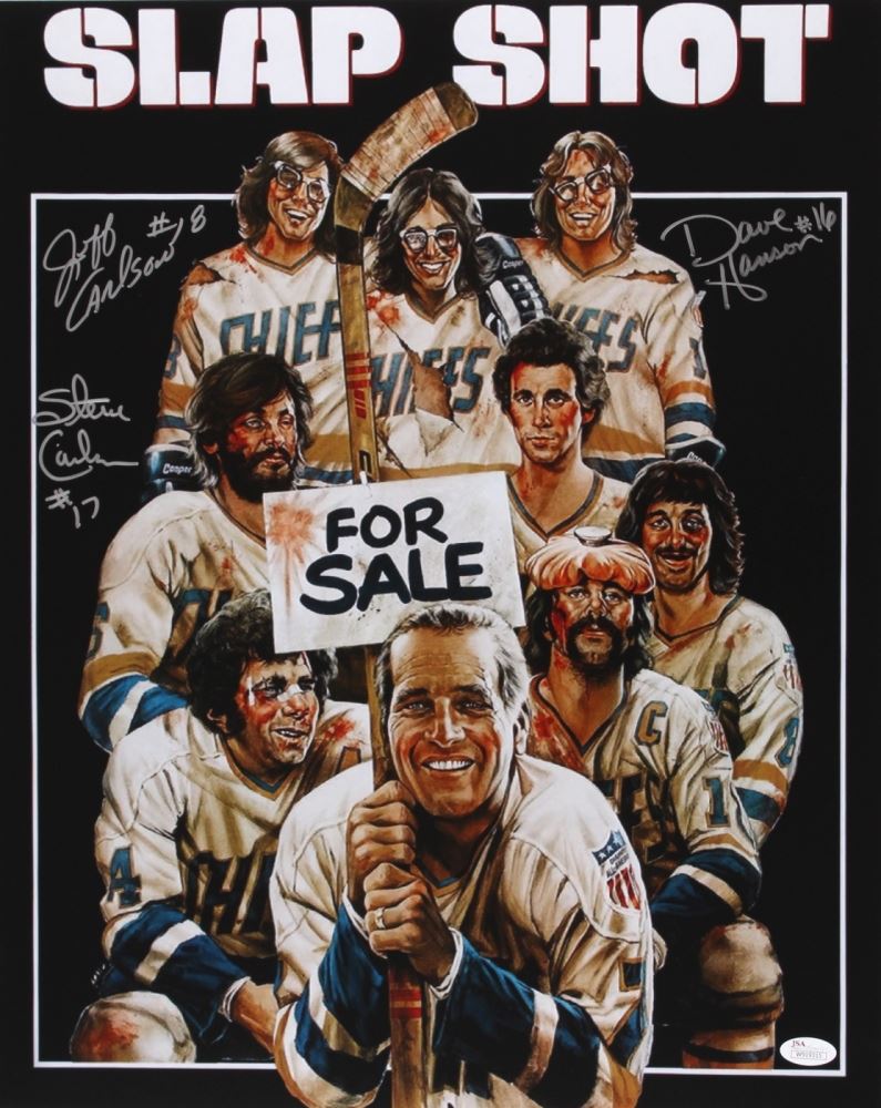 Dave Hanson, Steve Carlson & Jeff Carlson Signed "Slap Shot" Chiefs ...