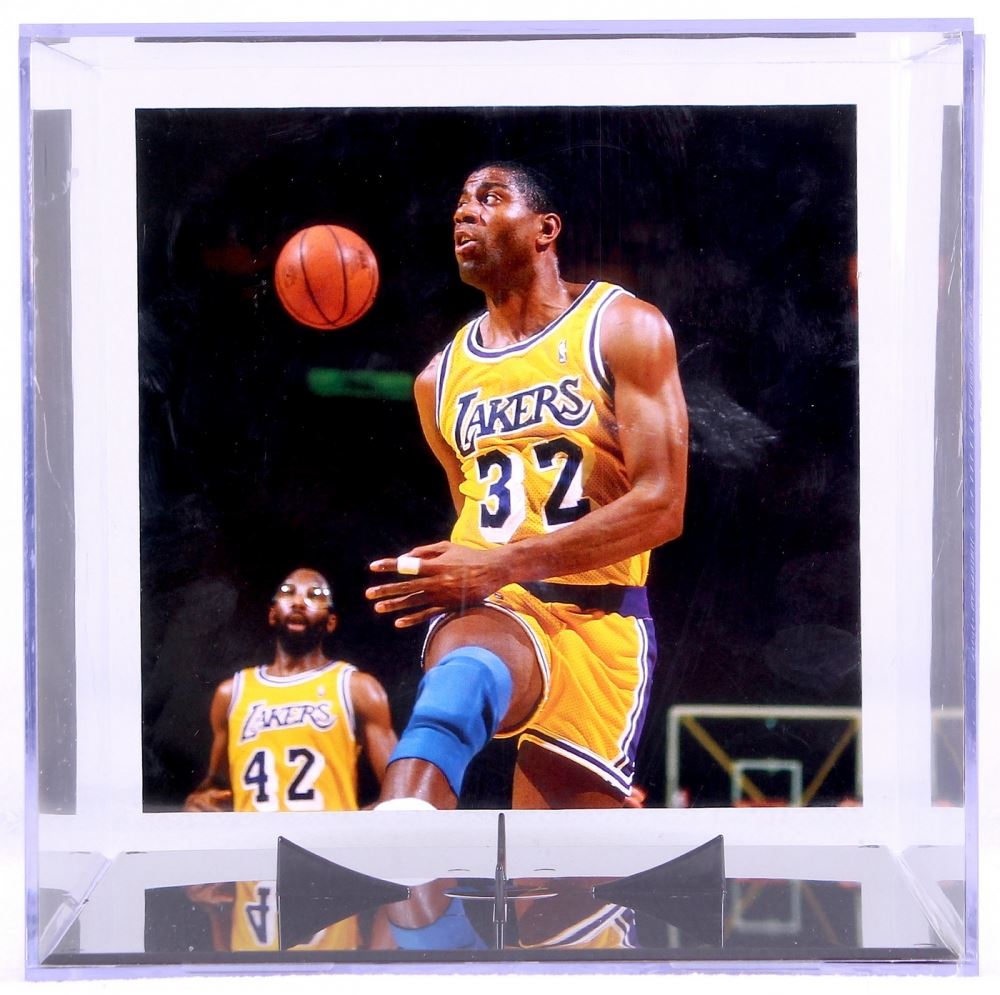 Magic Johnson Signed Basketball with Display Case (PSA COA)