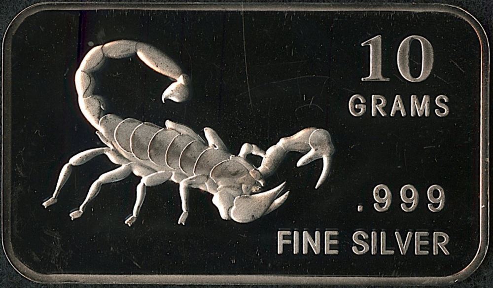 10 Grams .999 Silver Scorpion Bullion Bar