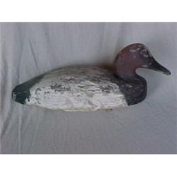 Duck decoy, balsa wood, glass eyes, center keel, original paint worn ...