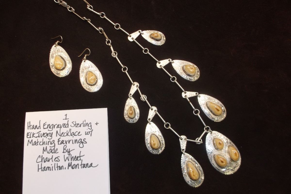 Hand Engraved Sterling Elk Ivory Necklace with Matching Earrings. Made ...