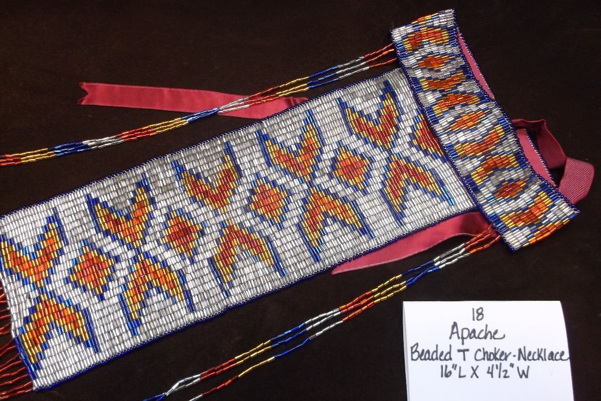 Apache Beaded T-Choker-Necklace. 16 1/2L X 4 1/2W