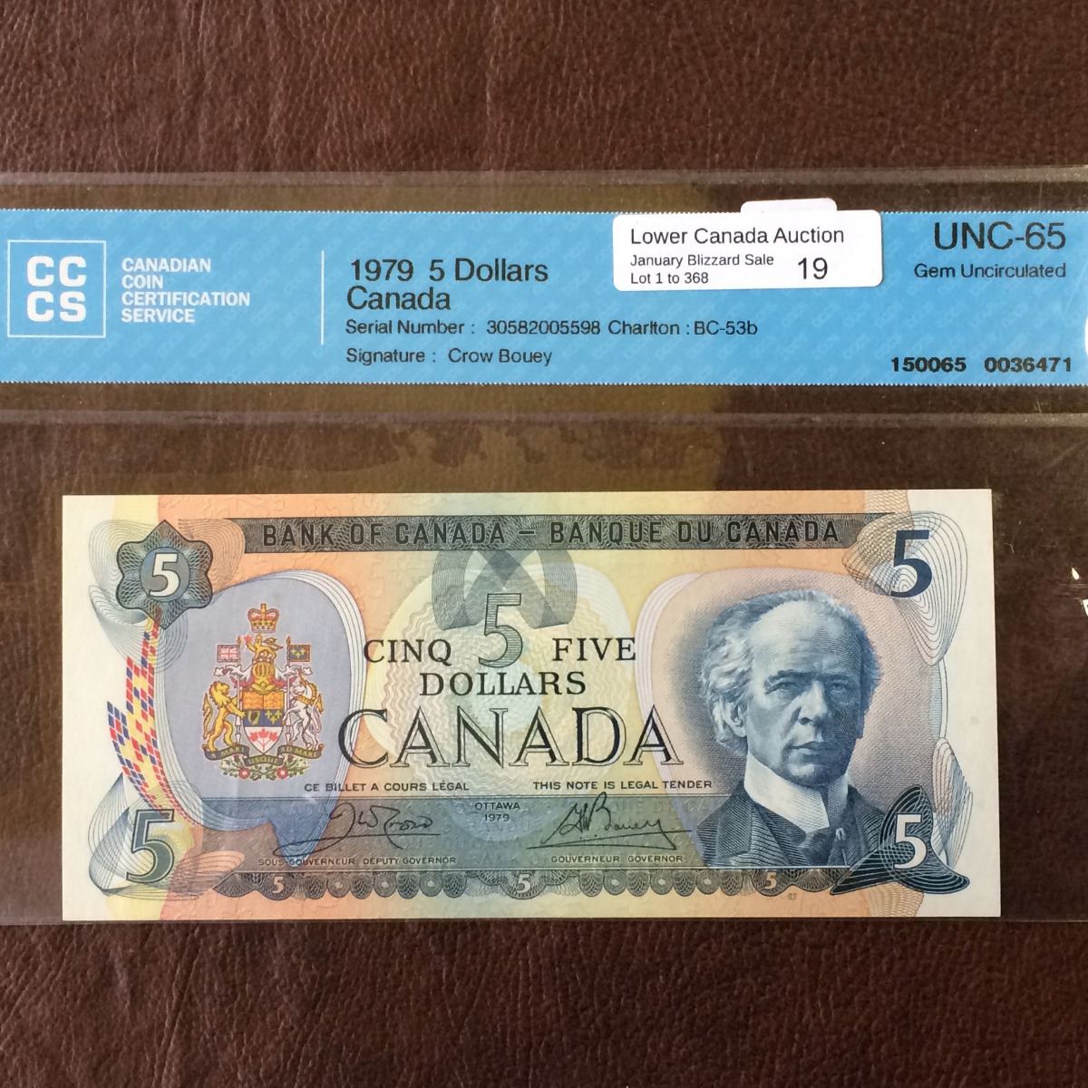 Bank of Canada; 5 dollars note 1979; CCCS UNC-65,CH# BC-53b,serial ...