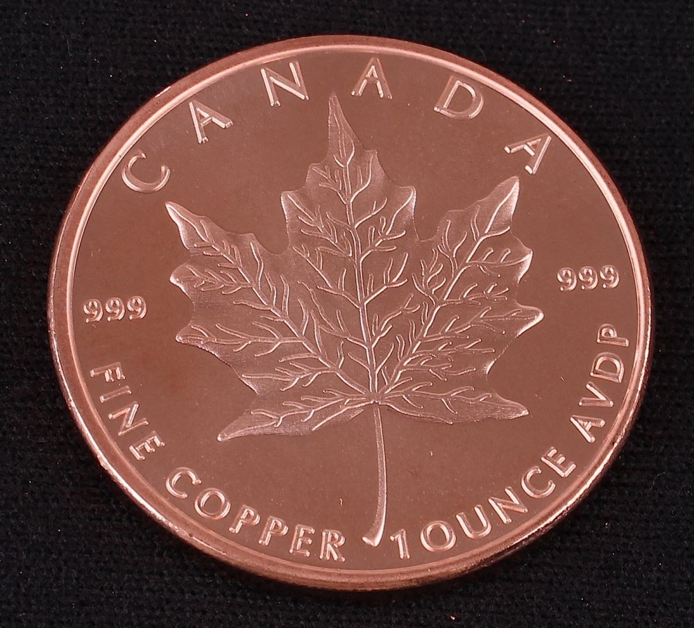 Maple Leaf 1 AVDP Oz. Fine Copper Replica Round