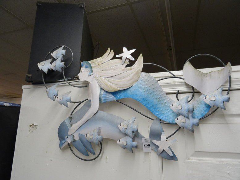 Metal Wall Art Mermaid Riding Dolphin