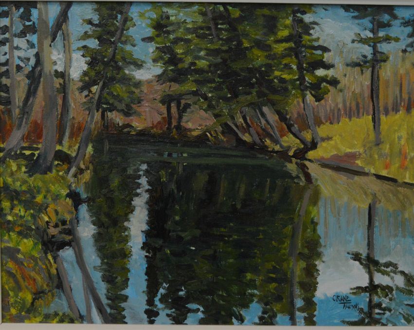 Framed acrylic on board painting Spruce Shadows by artist Crane Thomas ...