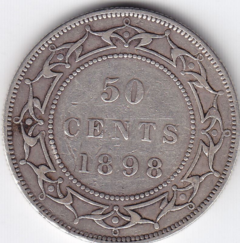 1898 Newfoundland Silver 50-Cent Half Dollar Coin - Large W