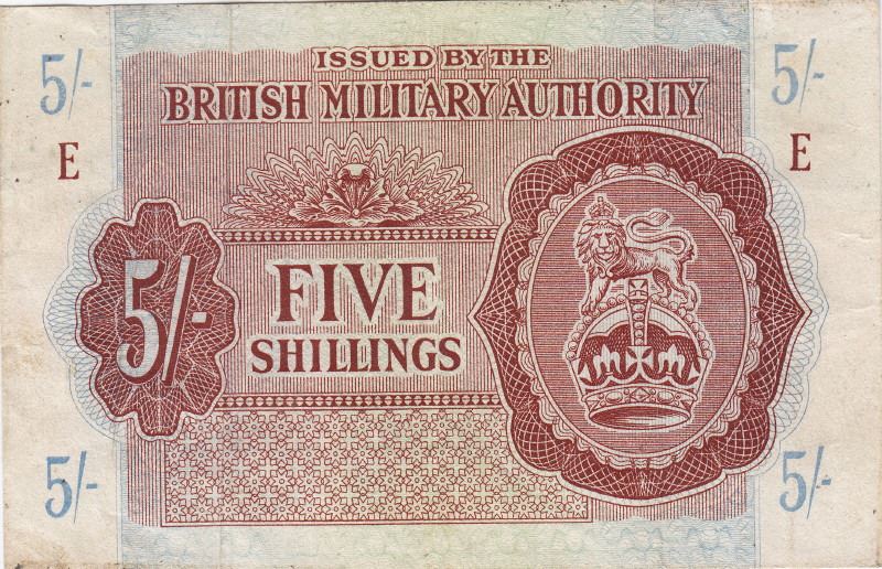 1943 Great Britain - British Military Authority - 5 Shilling Military Scrip