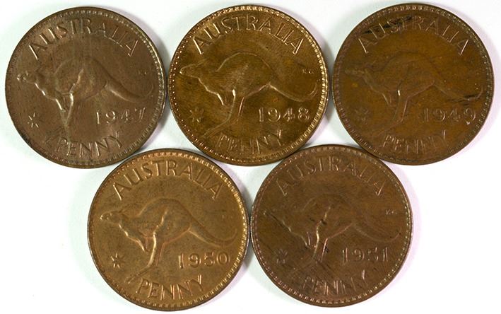 Australia, Penny, George VI, 1947, 1948, 1949, 1950, 1951, 1951 Perth ...