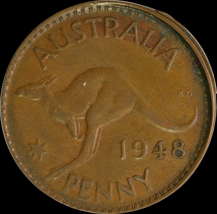 Australia, Penny, George VI, 1948, Mis-strike