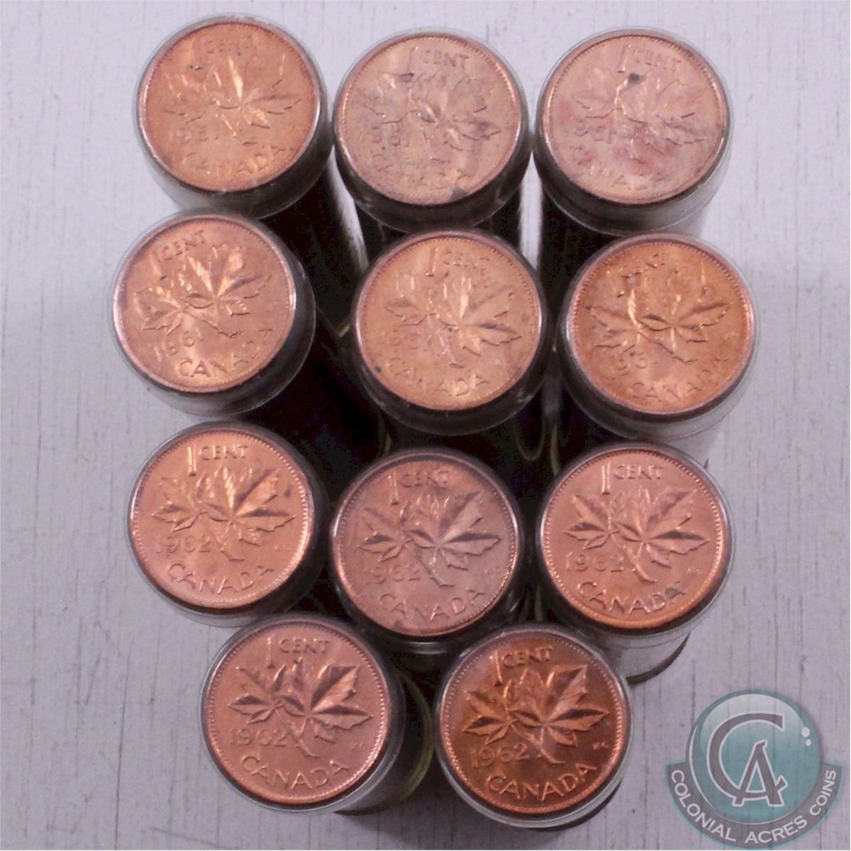 Estate lot of 1961 and 1962 1ct Canada rolls. Coins appear to be mint ...