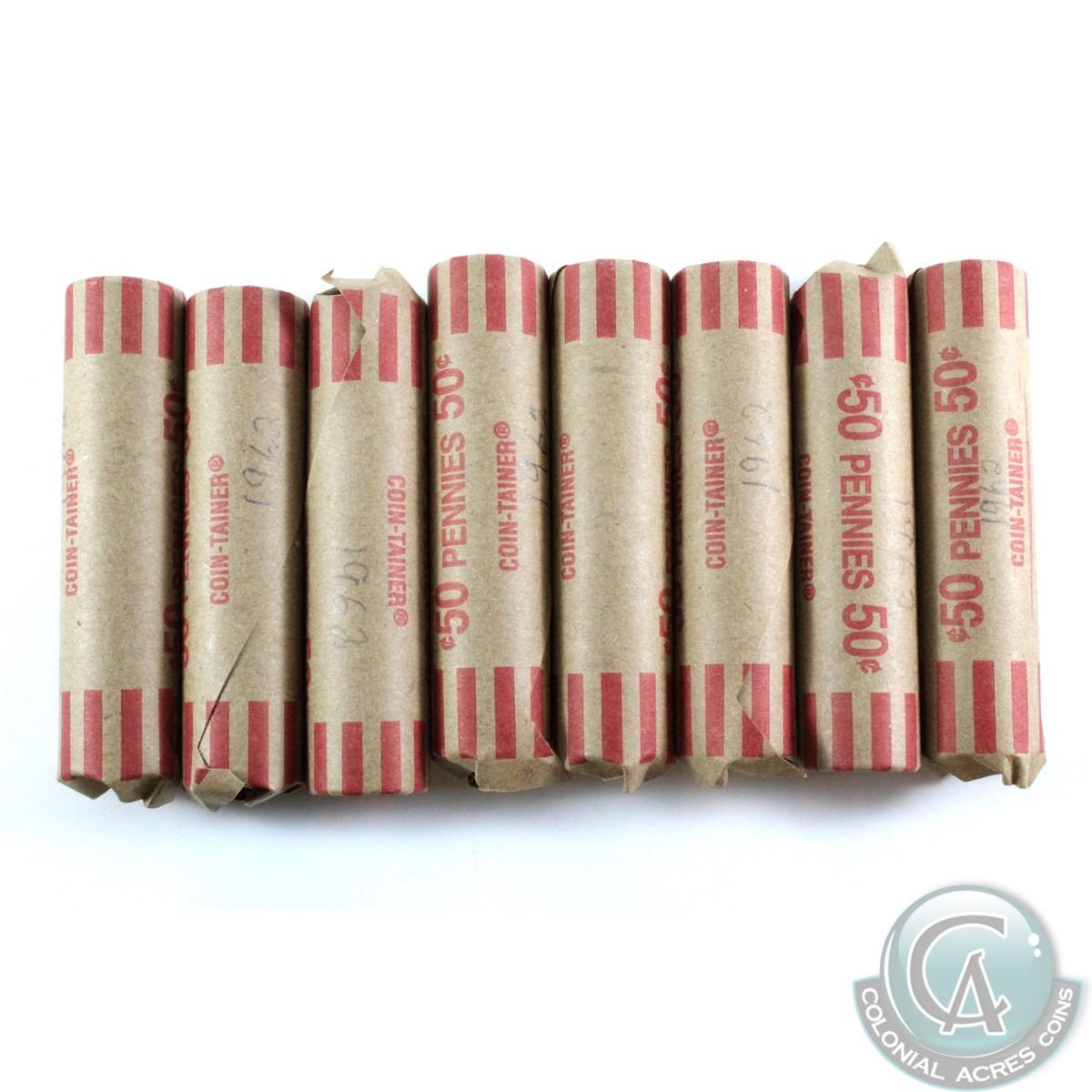 Estate lot of 8 x 1962 1ct Canada rolls. Coins appear to be mint state ...