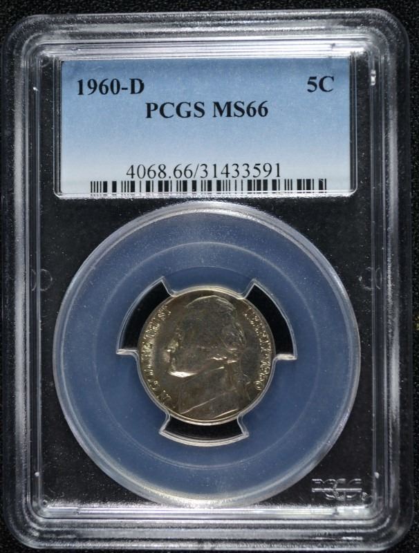 1960-D JEFFERSON NICKEL, PCGS MS-66 RARE!! PCGS PRICE GUIDE $265.00