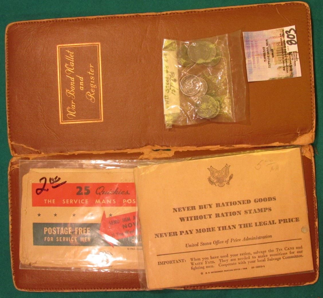 "War Bond Wallet and Register" with World War II O.P.A. War Ration Book ...