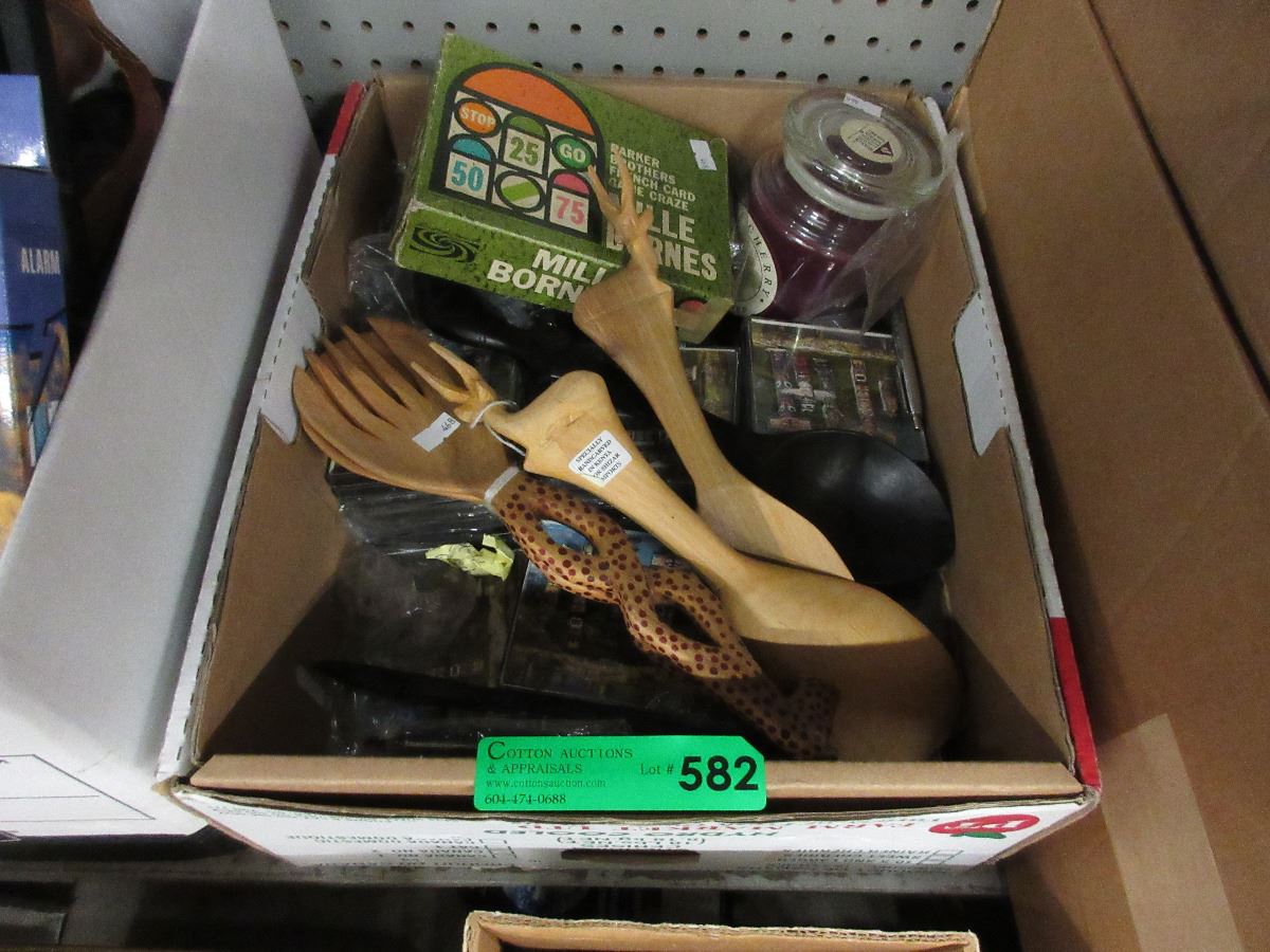 Plastic souvenirs, wood fork & spoons & more