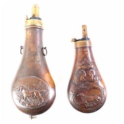 Dixon & Sons Hunting Dogs Copper Powder Flasks