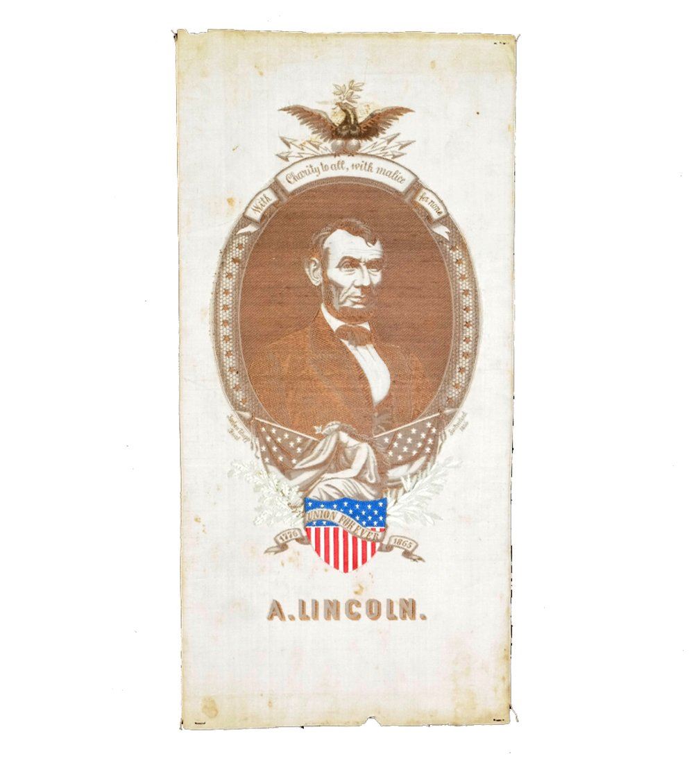 Abraham Lincoln Large 1866 Stevengraph Memorial Ribbon