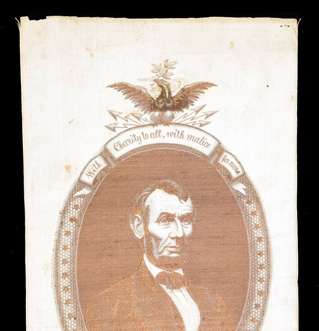 Abraham Lincoln Large 1866 Stevengraph Memorial Ribbon