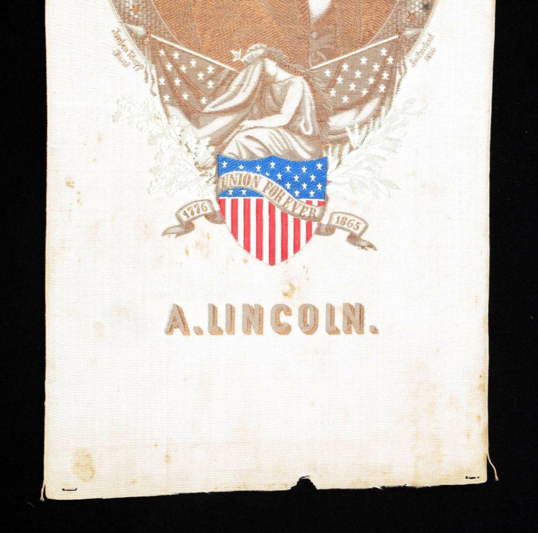 Abraham Lincoln Large 1866 Stevengraph Memorial Ribbon