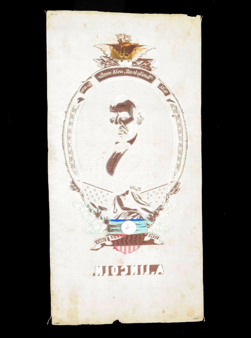 Abraham Lincoln Large 1866 Stevengraph Memorial Ribbon