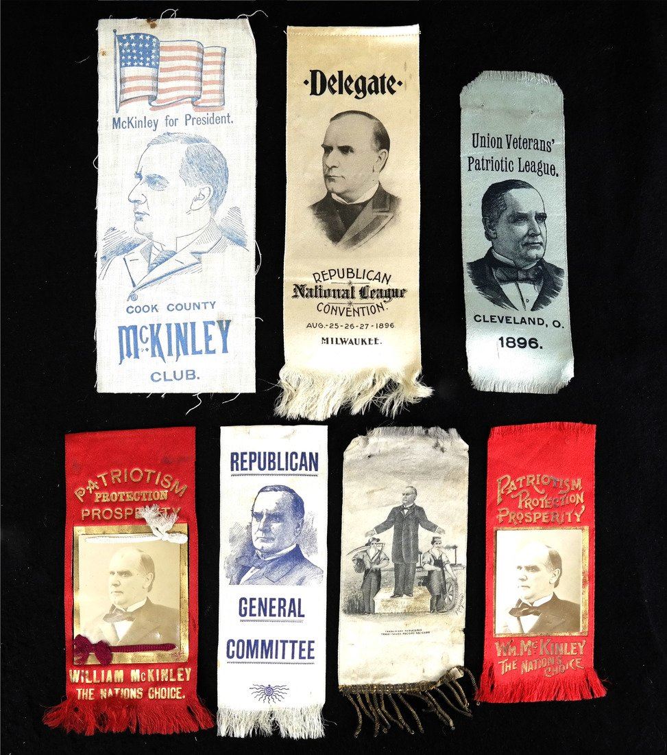 Wm. McKinley Seven 1896 Presidential Campaign Ribbons