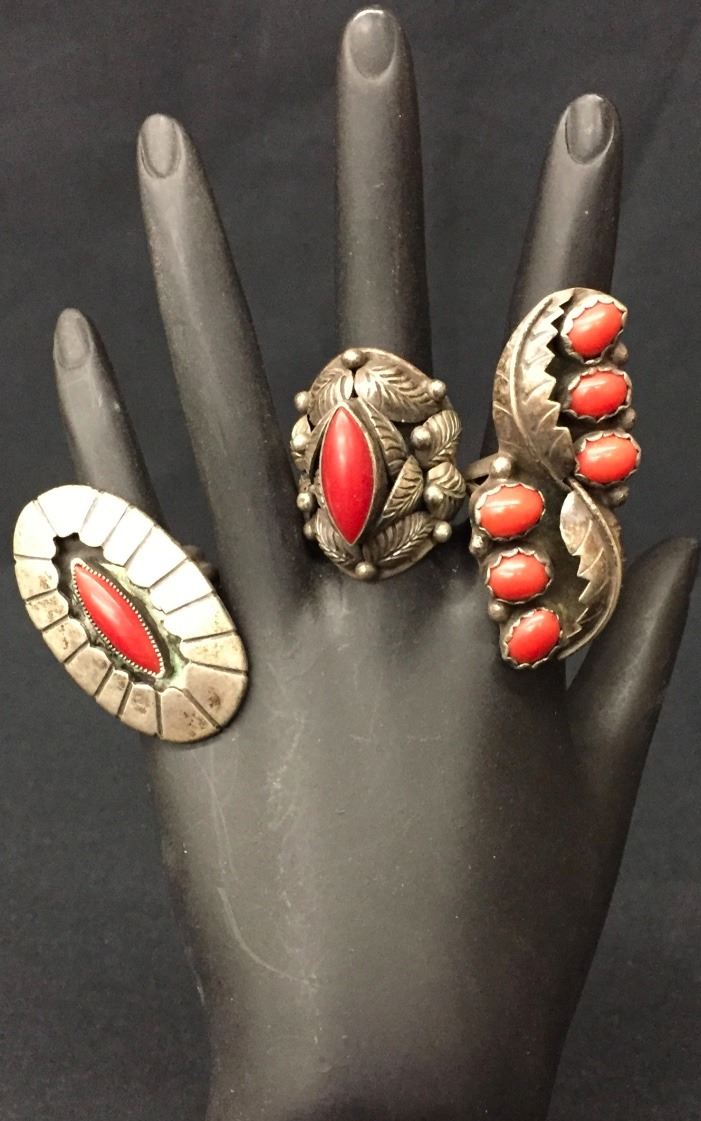 Navajo Sterling Coral Ring Lot