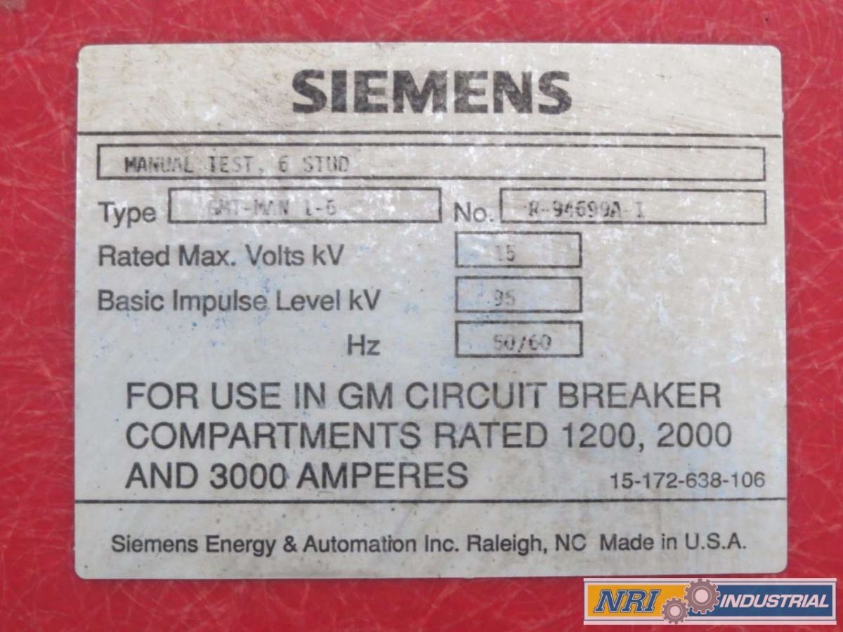 SIEMENS GMT-MAN 1-6 3000A 15KV-AC SWITCHGEAR GROUND TEST DEVICE