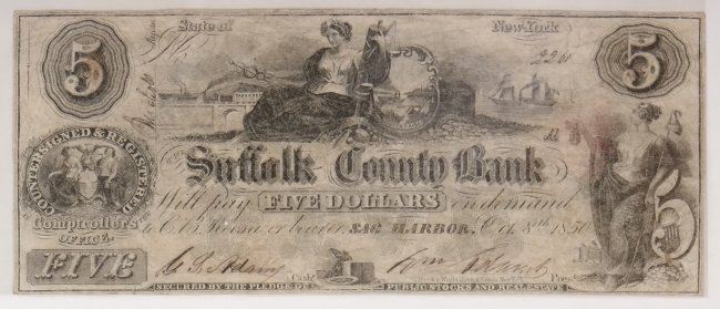 Suffolk Co. Bank 1850 $5 Obsolete Note