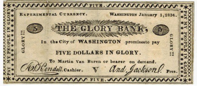 The Glory Bank 1834 $5 Satirical Note