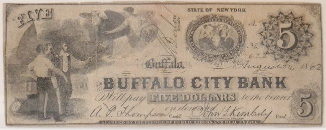 Buffalo City Bank 1862 $5 Obsolete Note