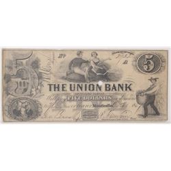 Union Bank Sullivan Co $5 Obsolete Note
