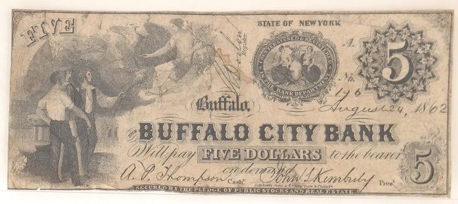 Buffalo City Bank 1862 $5 Obsolete Note
