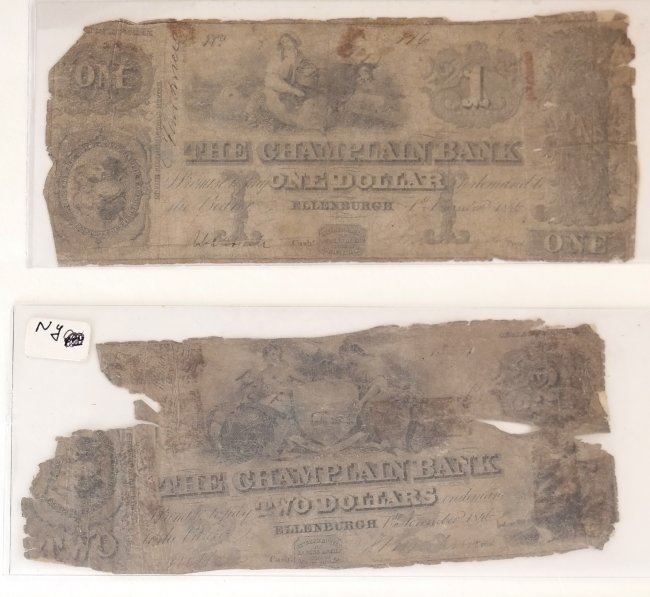 Champlain Bank 1846 $1&$2 Obsolete Notes