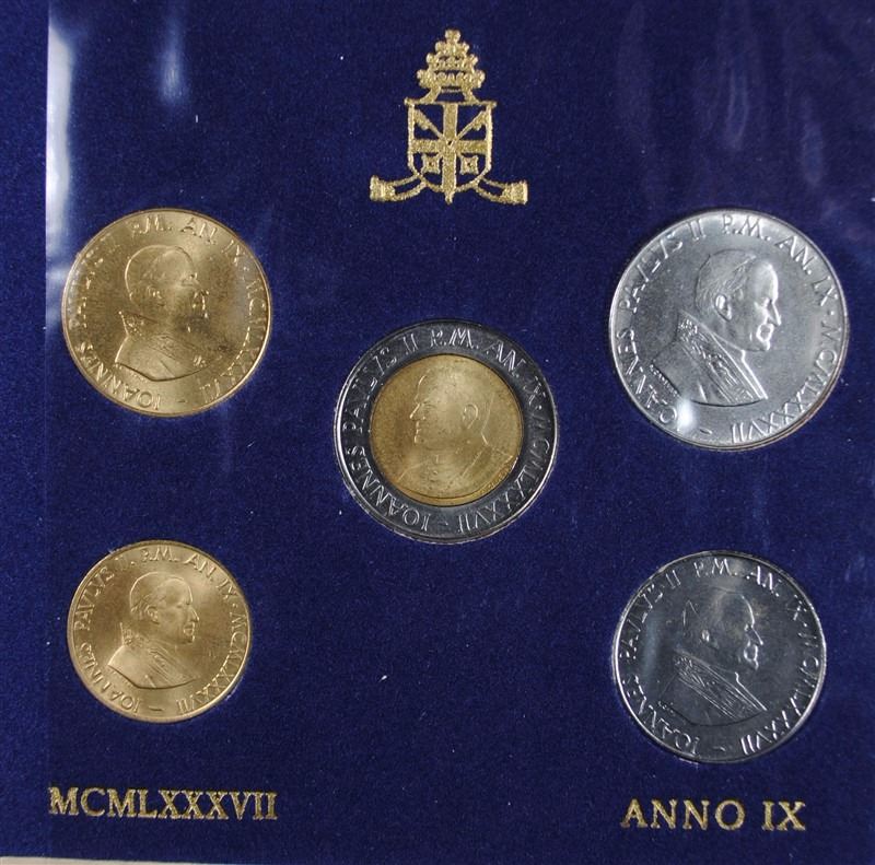 1987 VATICAN COIN SET JOHN PAUL II - 5 COIN SET BLESSED BY POPE JOHN PAUL II