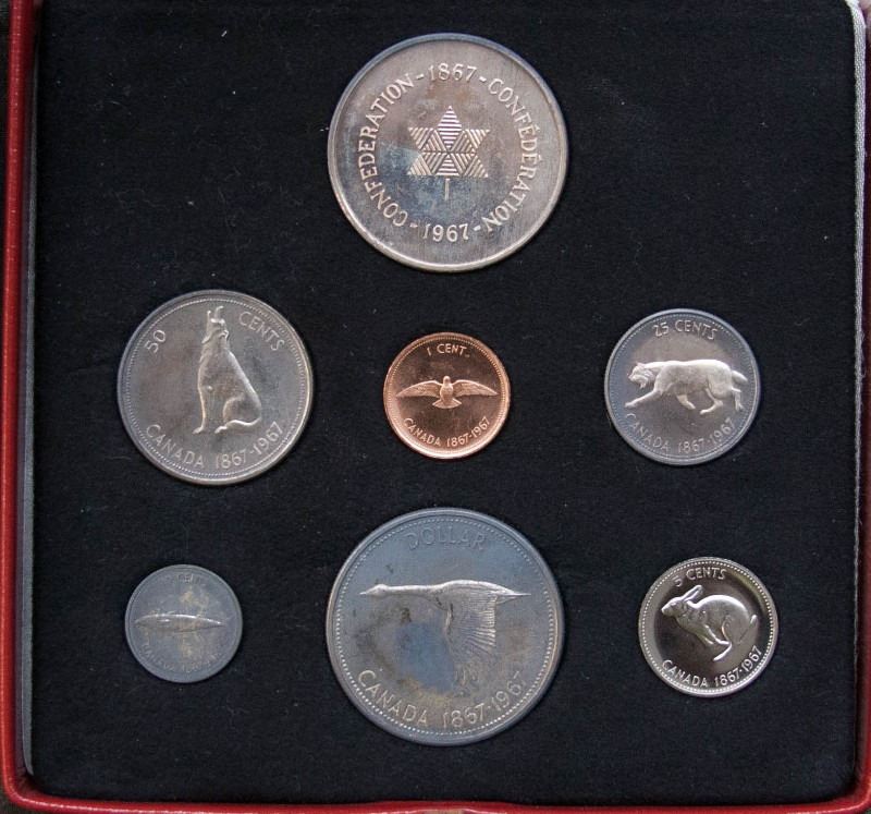1867 - 1967 Canada Specimen Coin Set With Silver Medallion - In ...