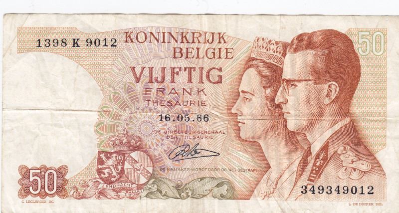 1966 Belgium 50 Frank Bank Note